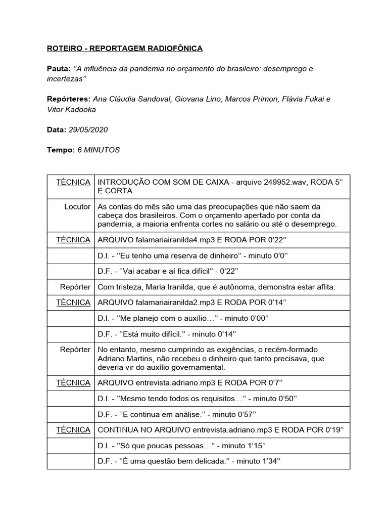 Roteiro Rádio Reportagem | PDF