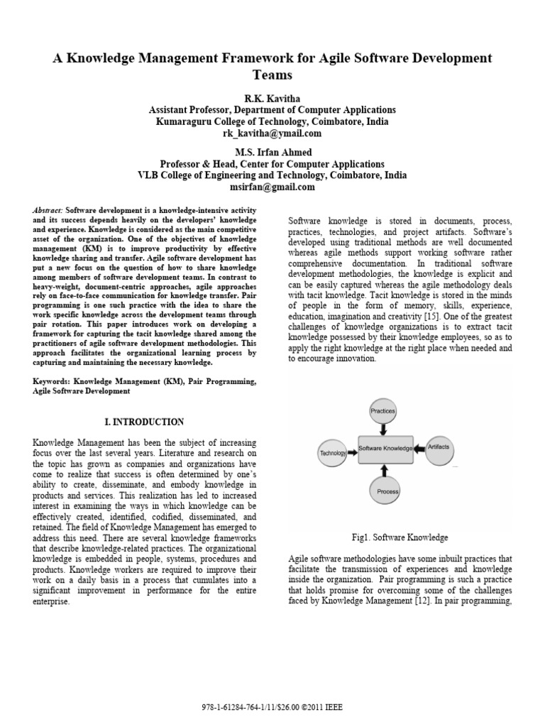 A Knowledge Management Framework For Agile Software Development Teams | PDF | Knowledge ...