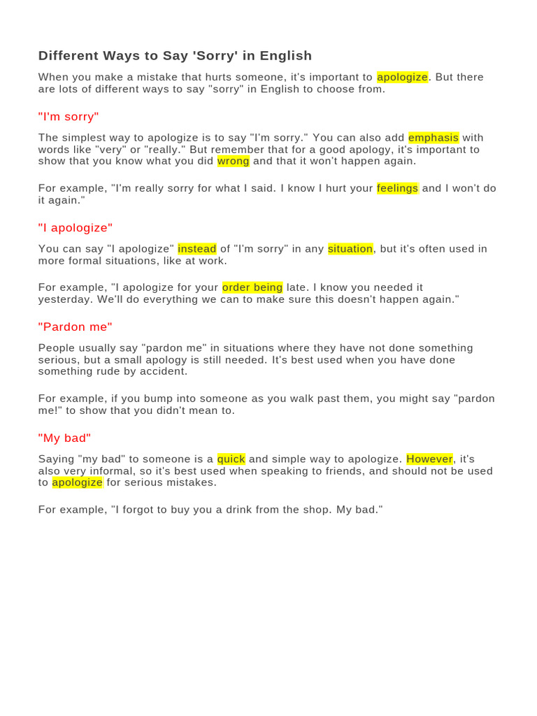 10 Ways to Apologize in English | PDF