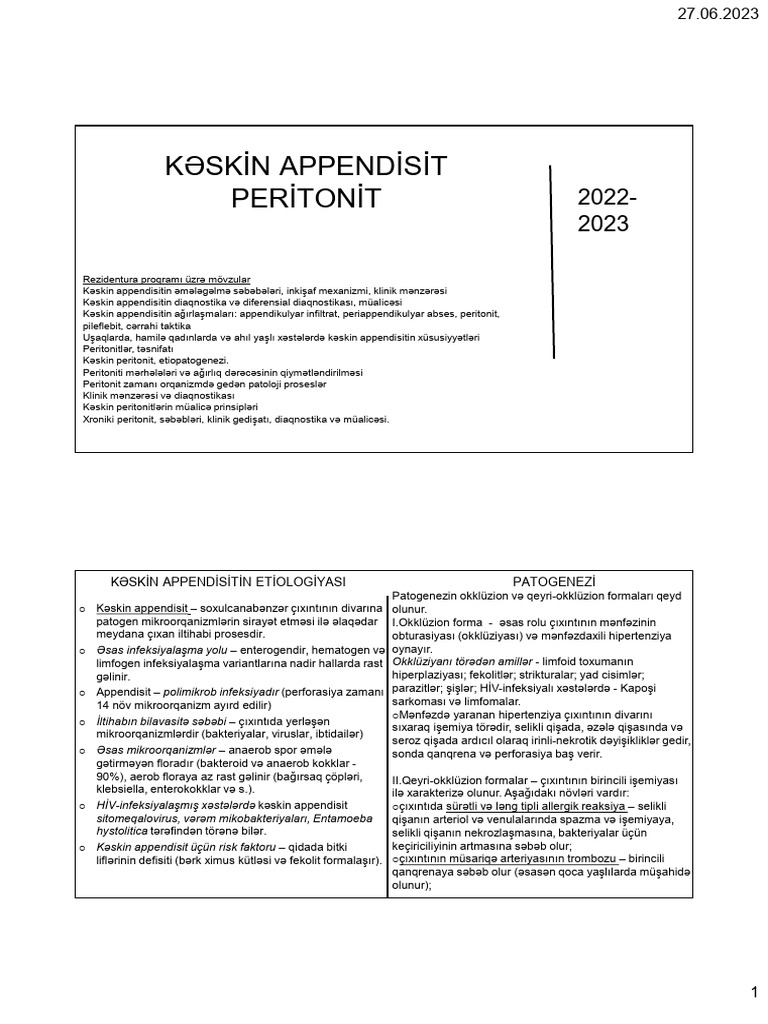 5.APPENDİSİT VƏ PERİTONİT - 2023-I | PDF