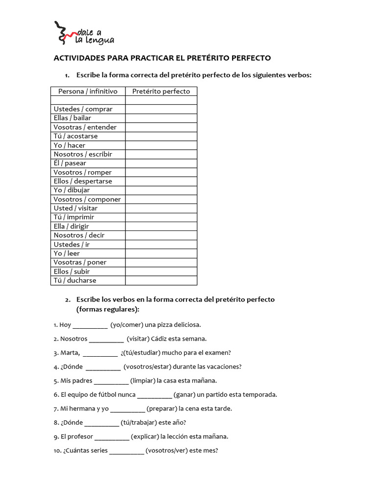 Actividades para Practicar El Preterito Perfecto | PDF