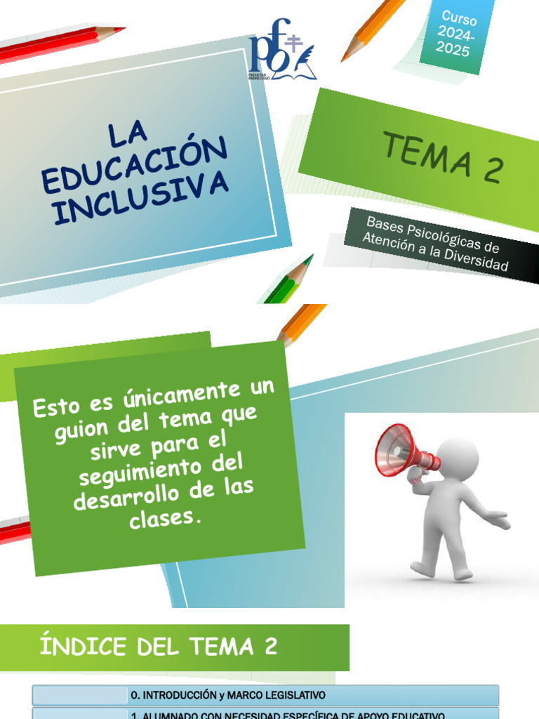 Tema 2- La educación inclusiva_2425_MOODLE_PARTE2 | PDF | Aprendizaje | Enseñando