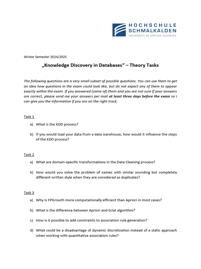 KDD WS 24 25 Theory Tasks | PDF | Computer Programming | Data Mining