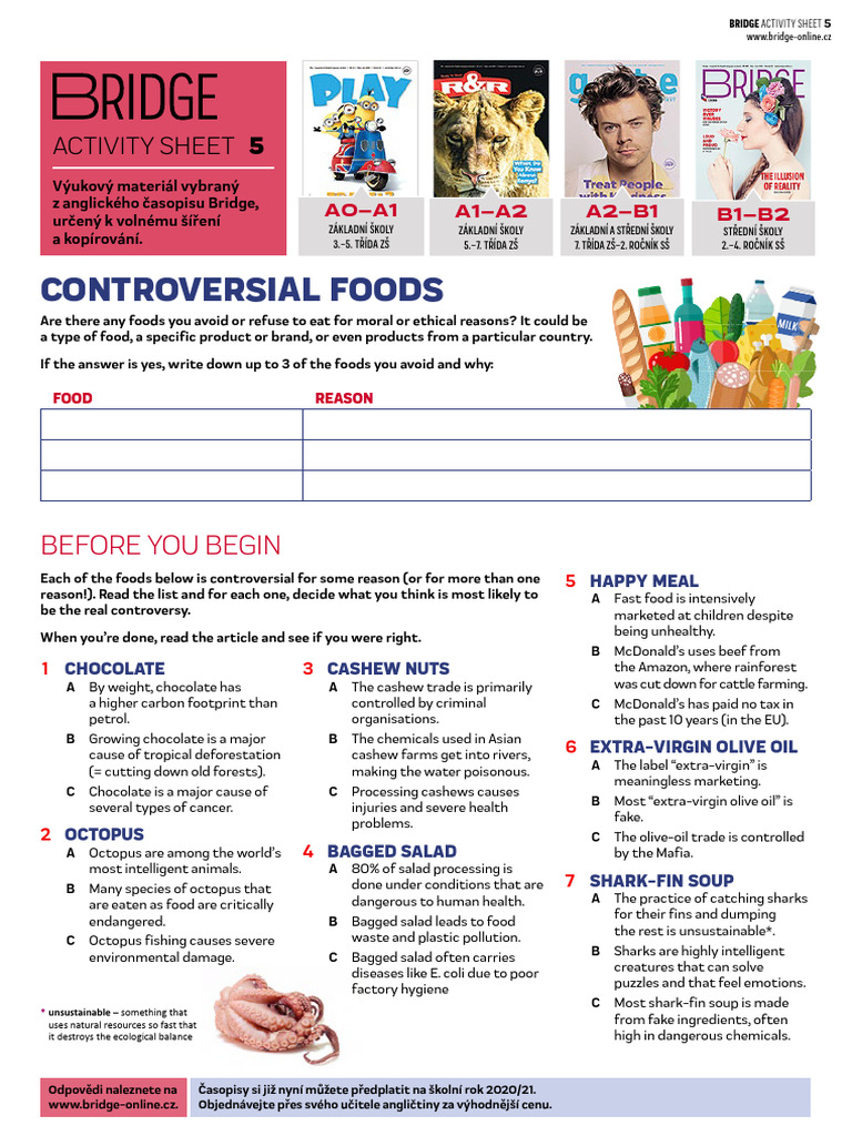 Controversial Foods - BRIDGE-ACTIVITY-SHEET-05-CZ | PDF | Cocoa Bean ...