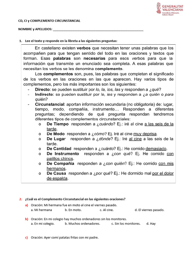 Complementos Circunstanciales en Oraciones | PDF