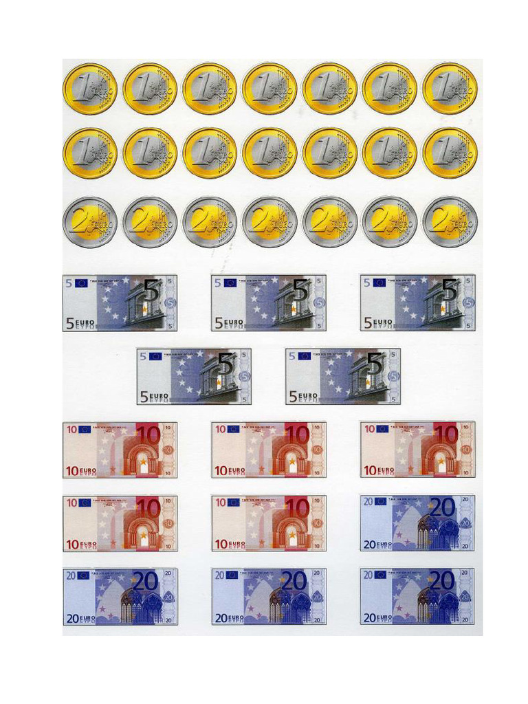 Pièces Et Billets en Euros Planche À Découper | PDF