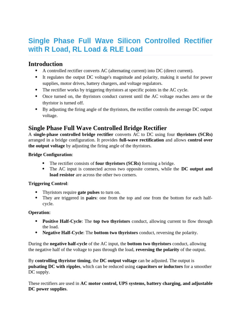Single Phase Full Wave Silicon Controlled Rectifier With R Load | PDF ...