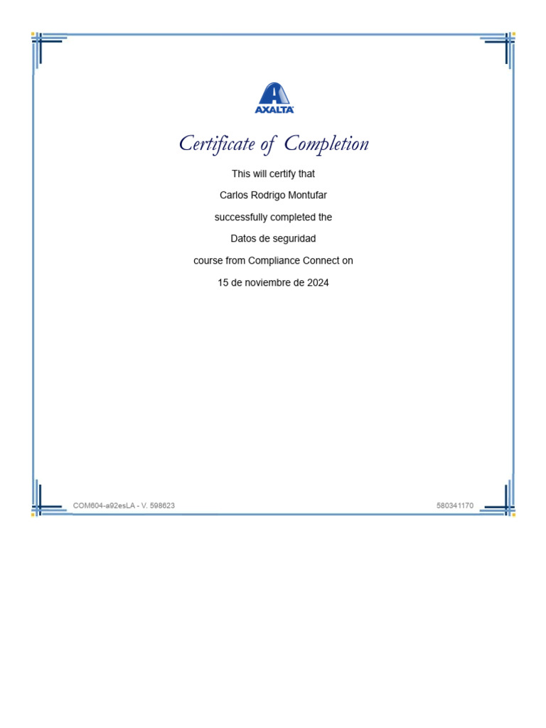 Completion Certificate for Datos de Seguridad | PDF