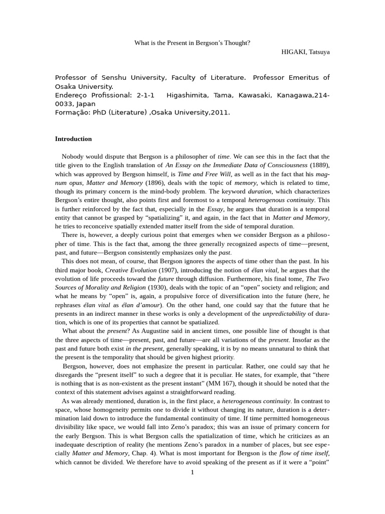 What Is The Present in Bergson's Thought | PDF | Henri Bergson | Mind–Body Problem