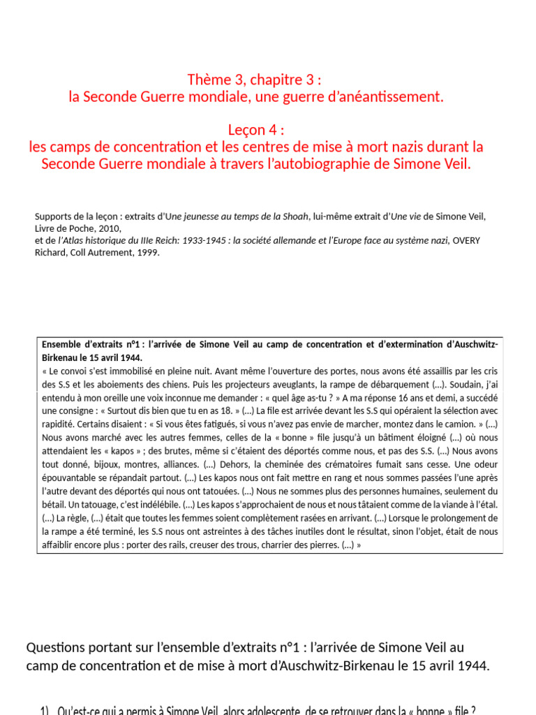 Version Professeur t1 c3 Deportation S. Veil 3 | PDF | Camp de ...