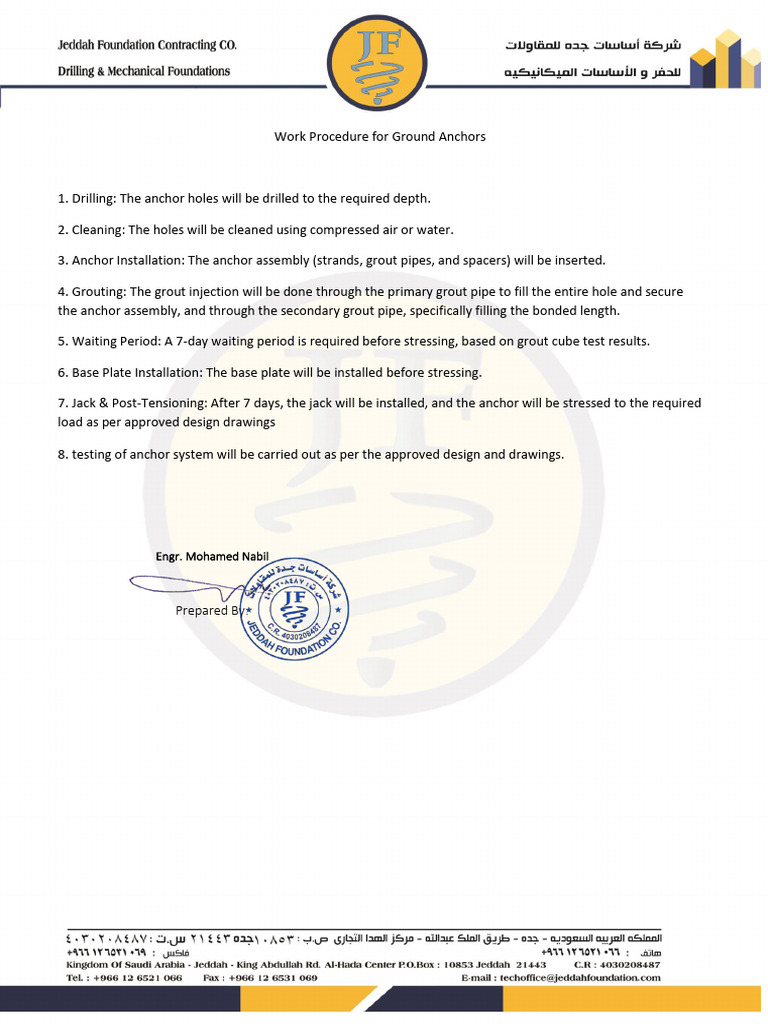 Work Procedure For Ground Anchors | PDF