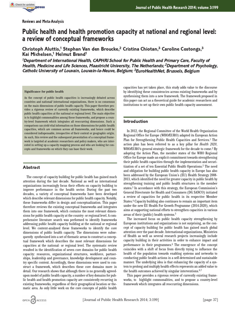 Aluttis Et Al (2014) - Public Health and Health Promotion Capacity at National and Regional ...