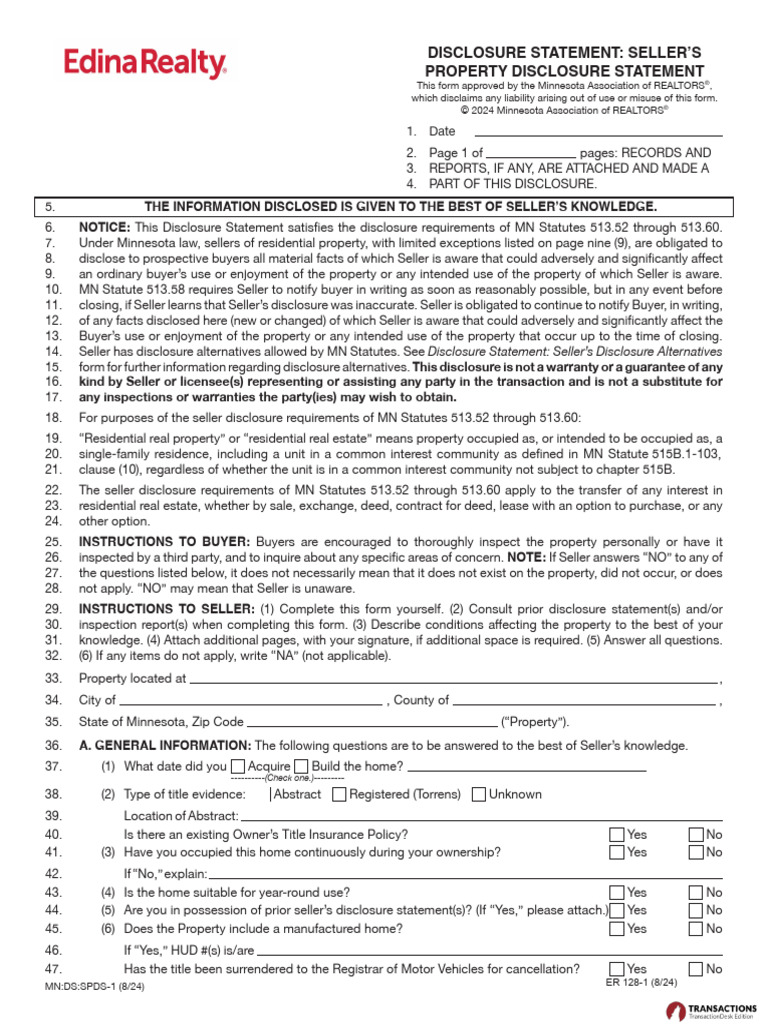 ER128 - Disclosure Statement - Sellers Property Disclosure Statement ...