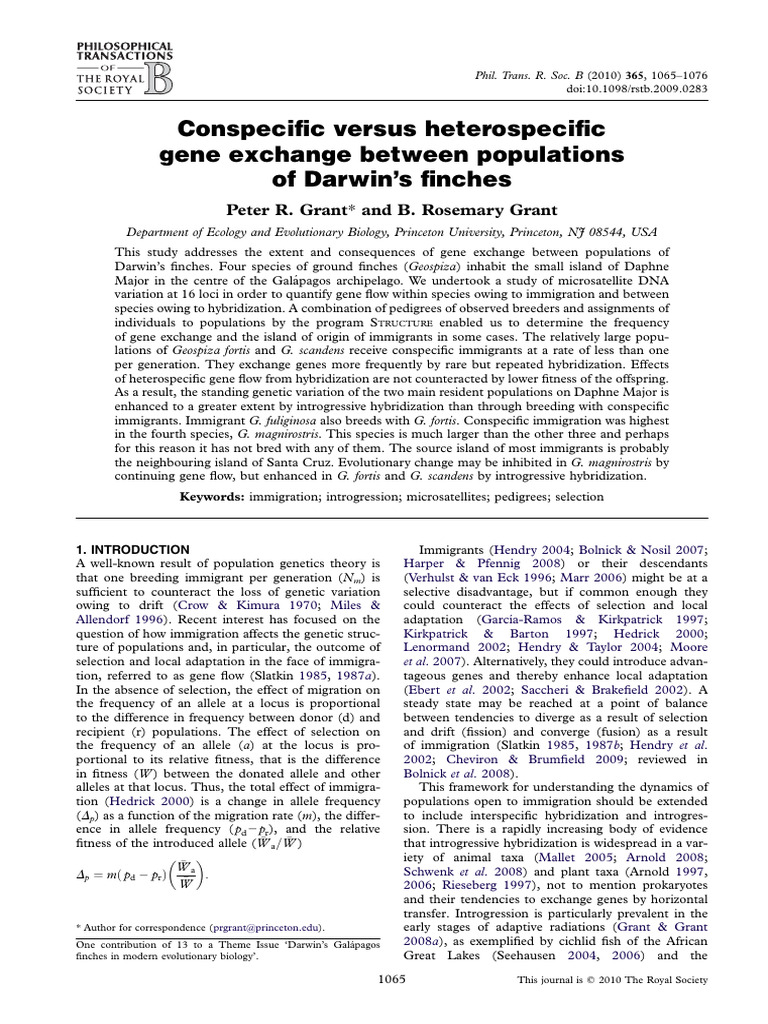 Conspecific Versus Heterospecific Gene Exchange Between Populations of ...