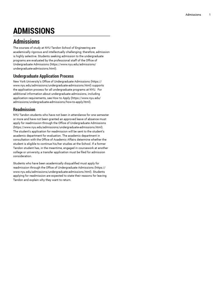 NYU Tandon Undergraduate Admissions Guide | PDF