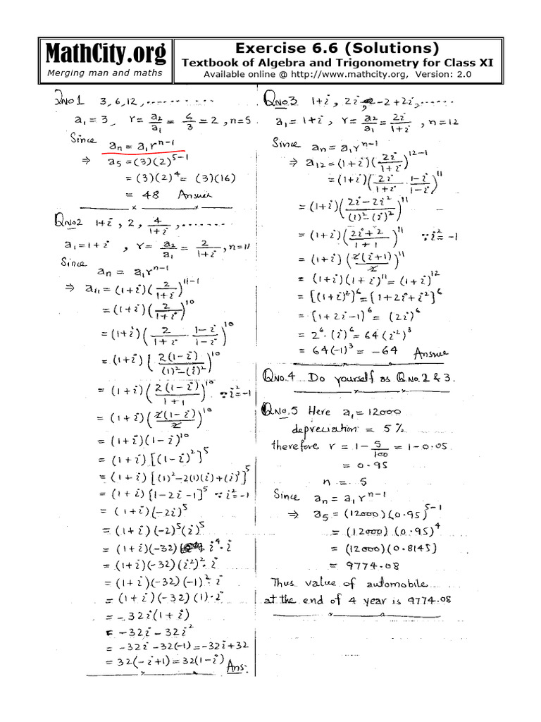 Algebra & Trigonometry Solutions XI | PDF
