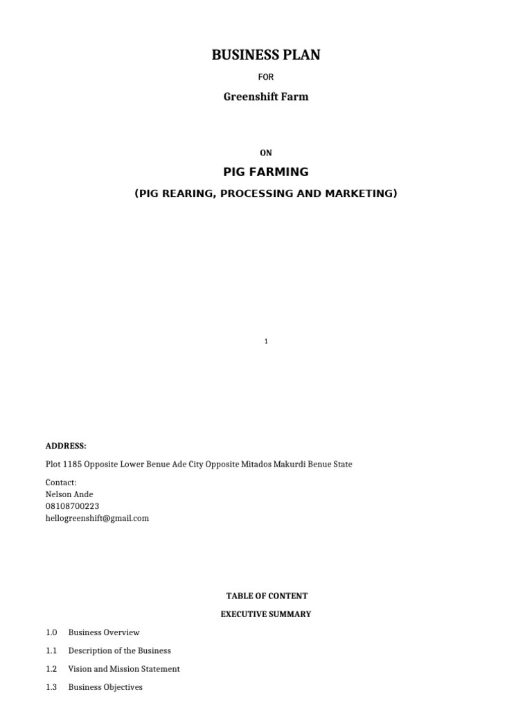 Greenshift Pig Farming Plan 1 | PDF | Pig | Meat