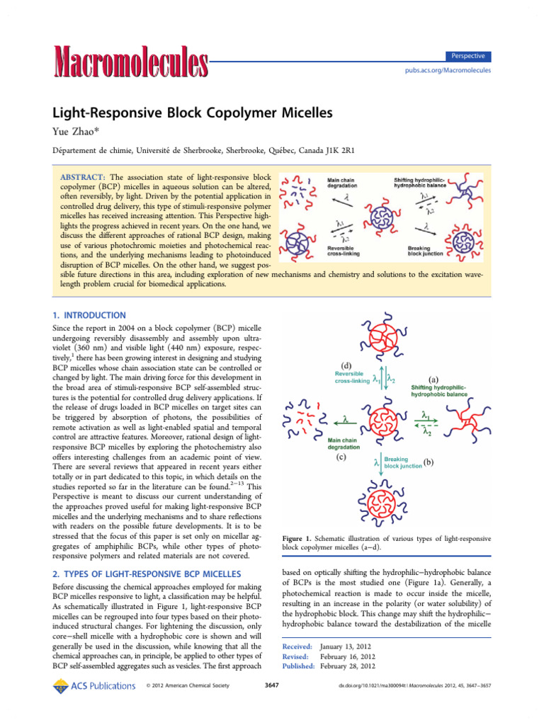 Light-Responsive Micelles | PDF | Photochemistry | Copolymer
