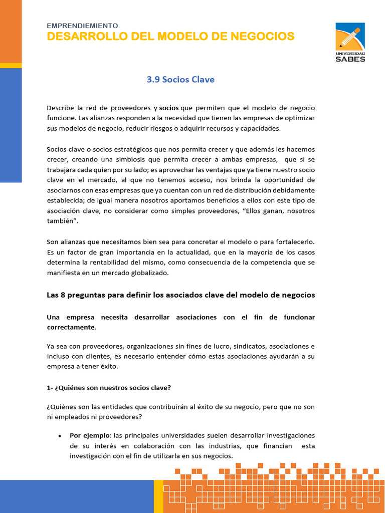 Socios Clave en Modelos de Negocio | PDF | Business | Modelo de negocio