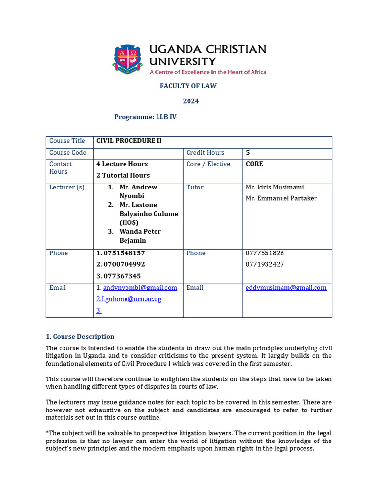 Ucu CP 2 Course Outline 2024 | PDF | Judgment (Law) | Judiciaries