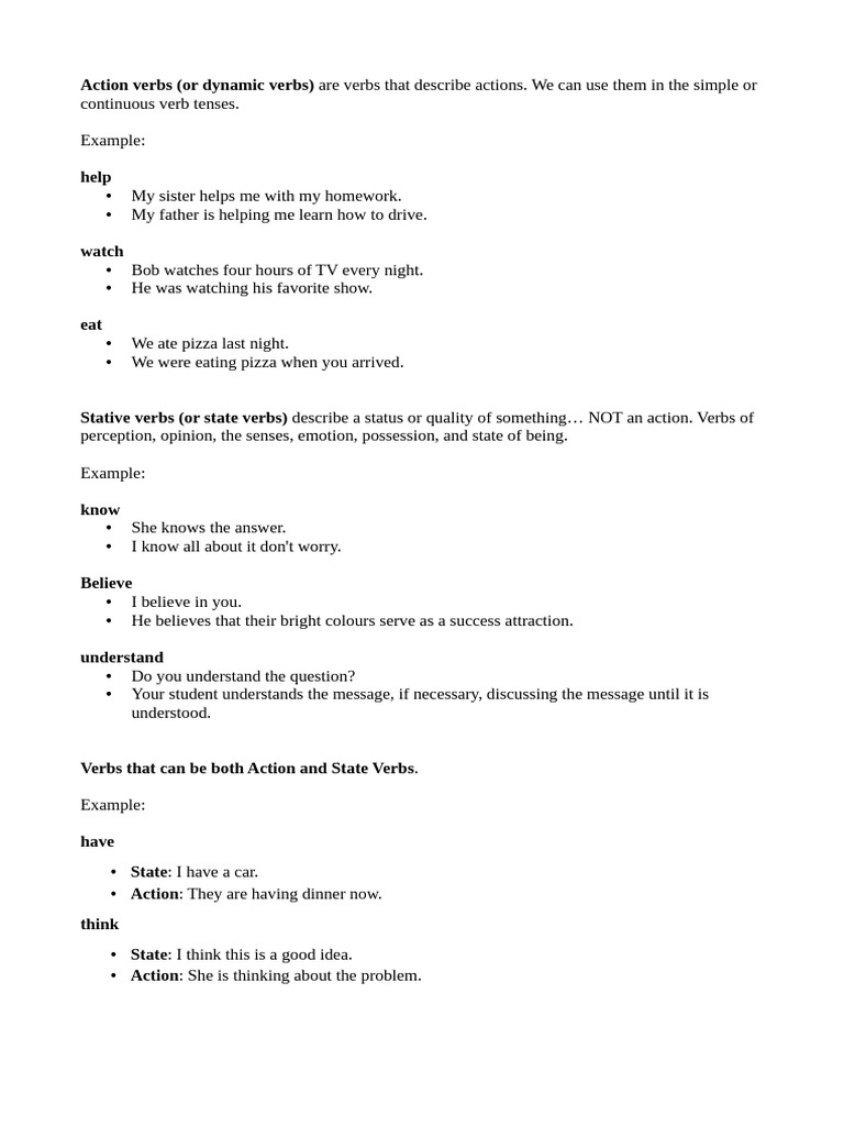 Action and State Verbs | PDF | Grammar | Linguistics