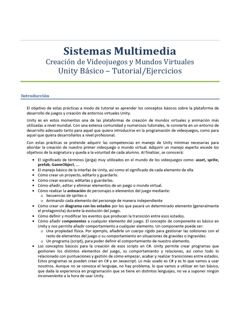 Tutorial Unity Básico: Creación de Videojuegos | PDF | Unidad (motor de juego) | Ventana ...