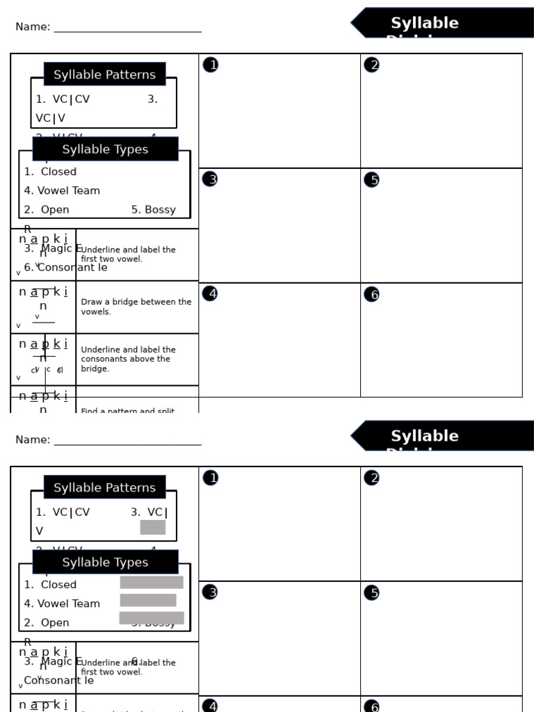 Syllable Division Worksheet | PDF | Syllable | Consonant