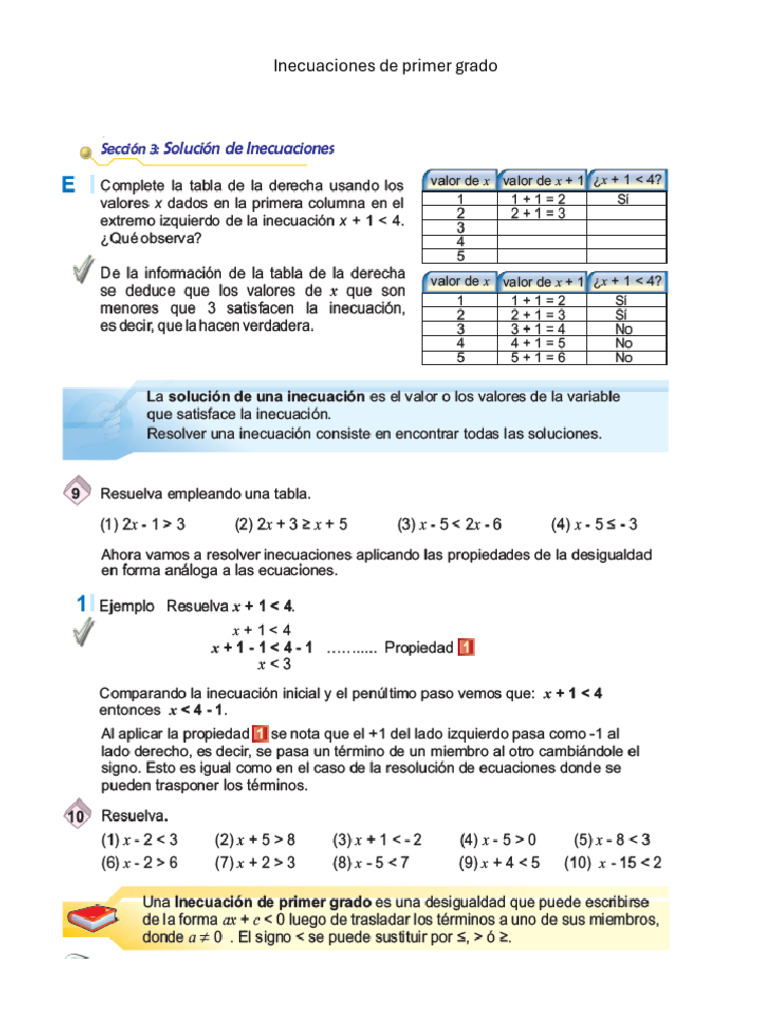 Inecuaciones de Primer Grado Noveno | PDF