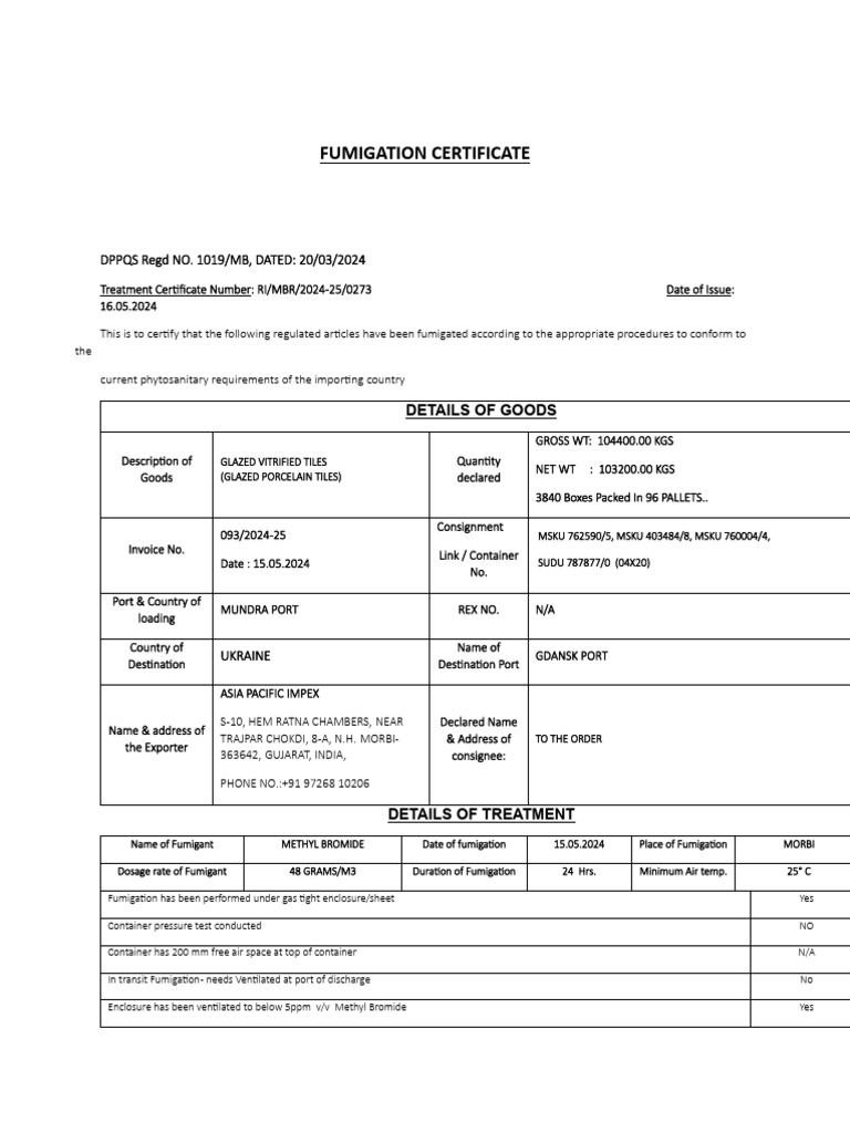 All Certificates | PDF | Pallet | Pesticide