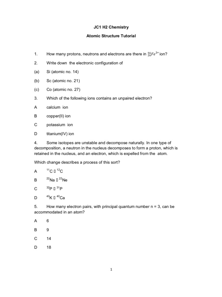 Atomic Structure Tutorial | PDF | Science & Mathematics