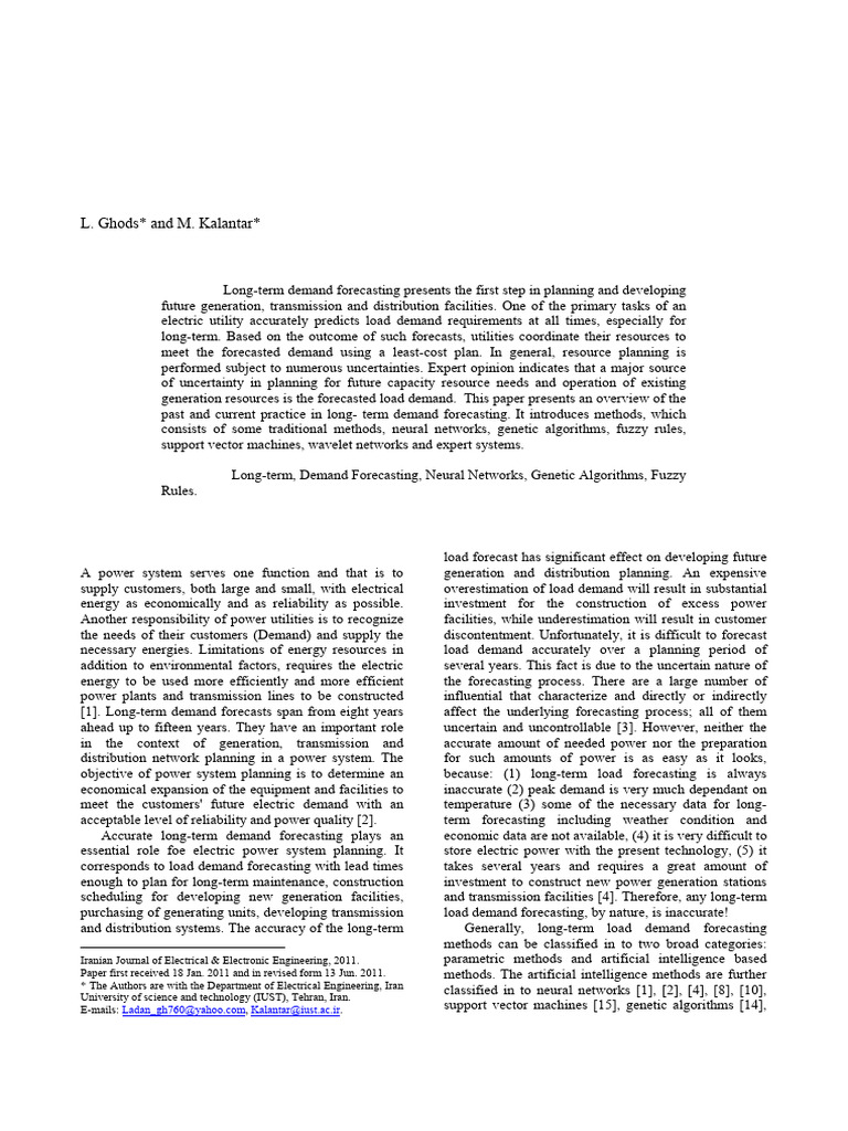 Different_Methods_of_Long-Term_Electric_Load_Deman | PDF | Forecasting | Econometrics