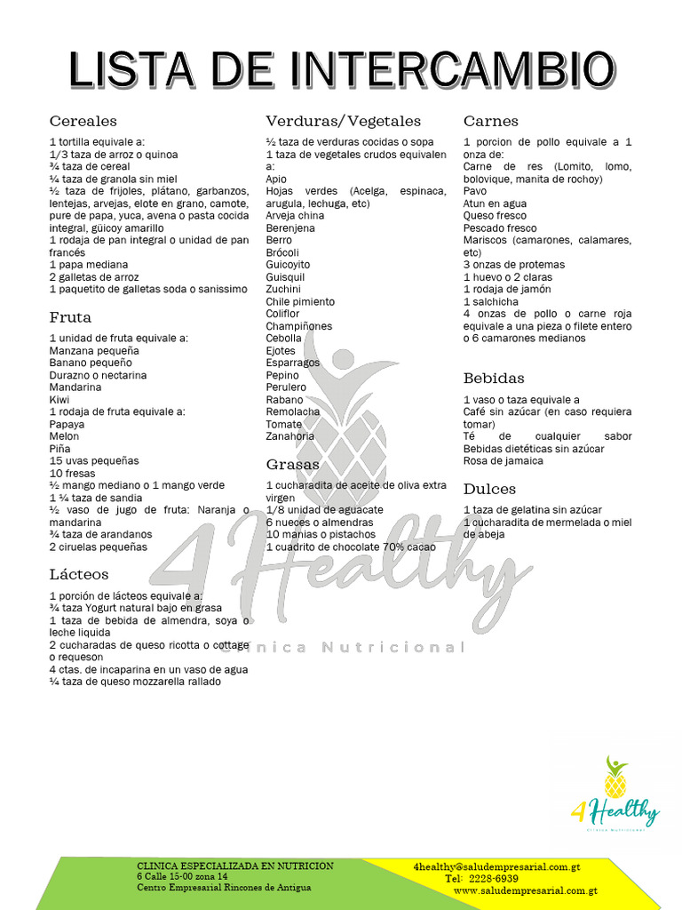 Lista de Intercambio de Alimentos Porciones | PDF | Vegetales | Fruta