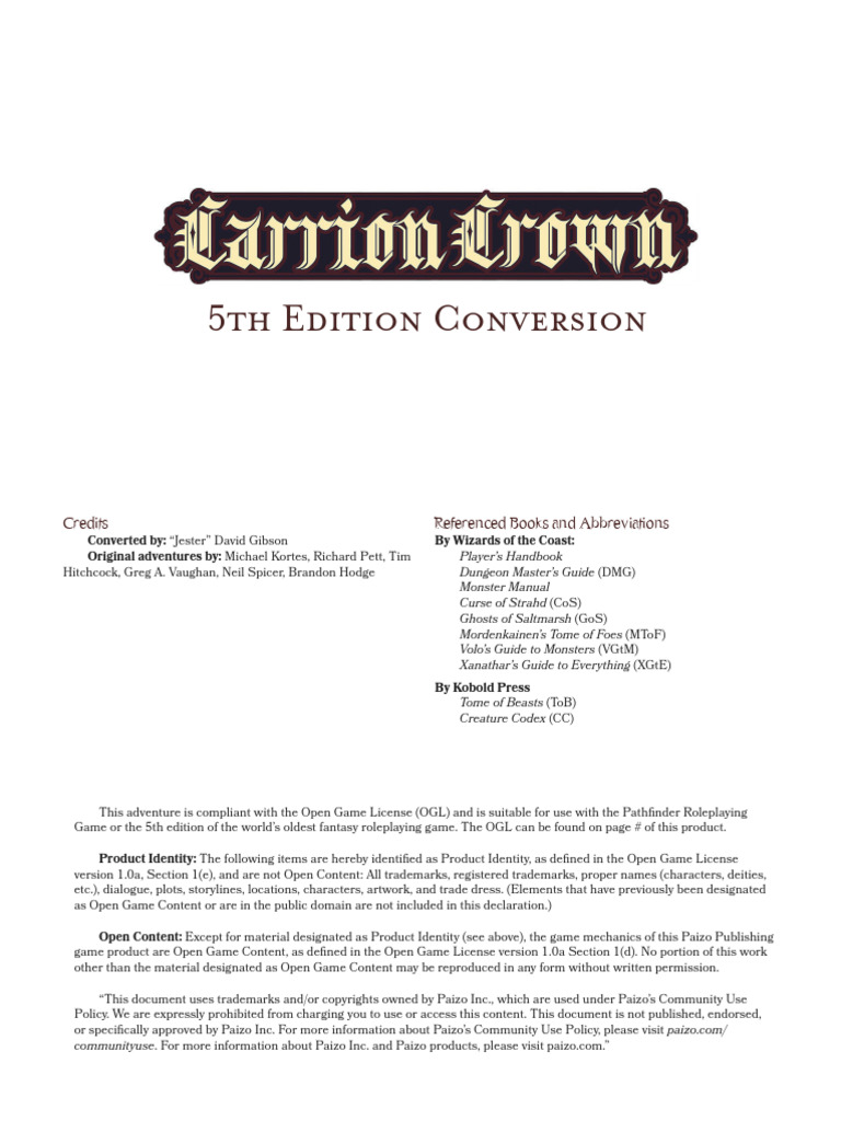 Carrion Crown - 5e Conversion | PDF | D20 System