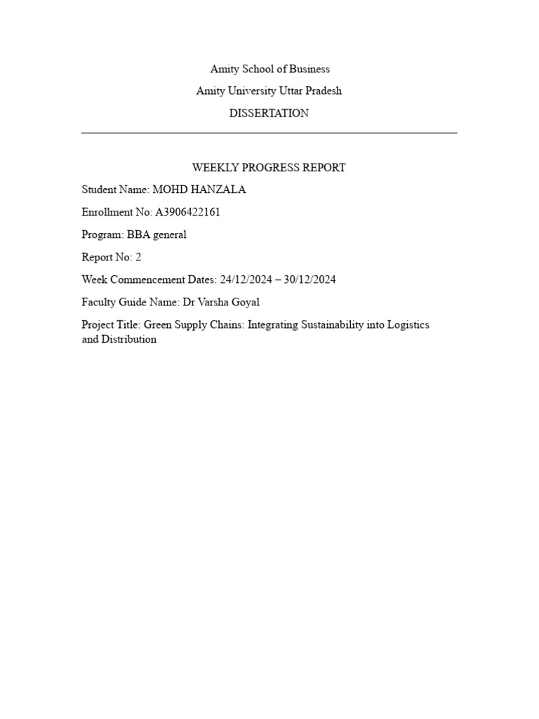 Mohd Hanzala WPR 2 Disseration | PDF | Sustainability | Logistics