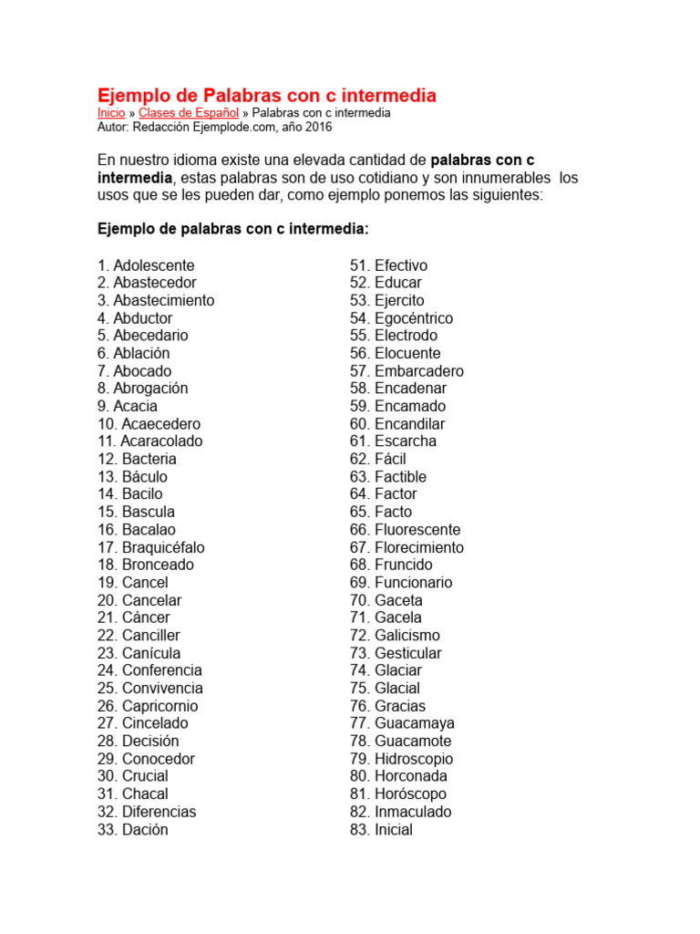 Palabras Comunes con C Intermedia | PDF