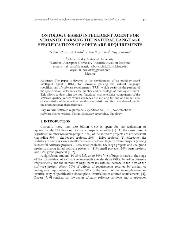 Ontology-Based Intelligent Agent For Semantic Parsing The Natural Language Specifications of ...