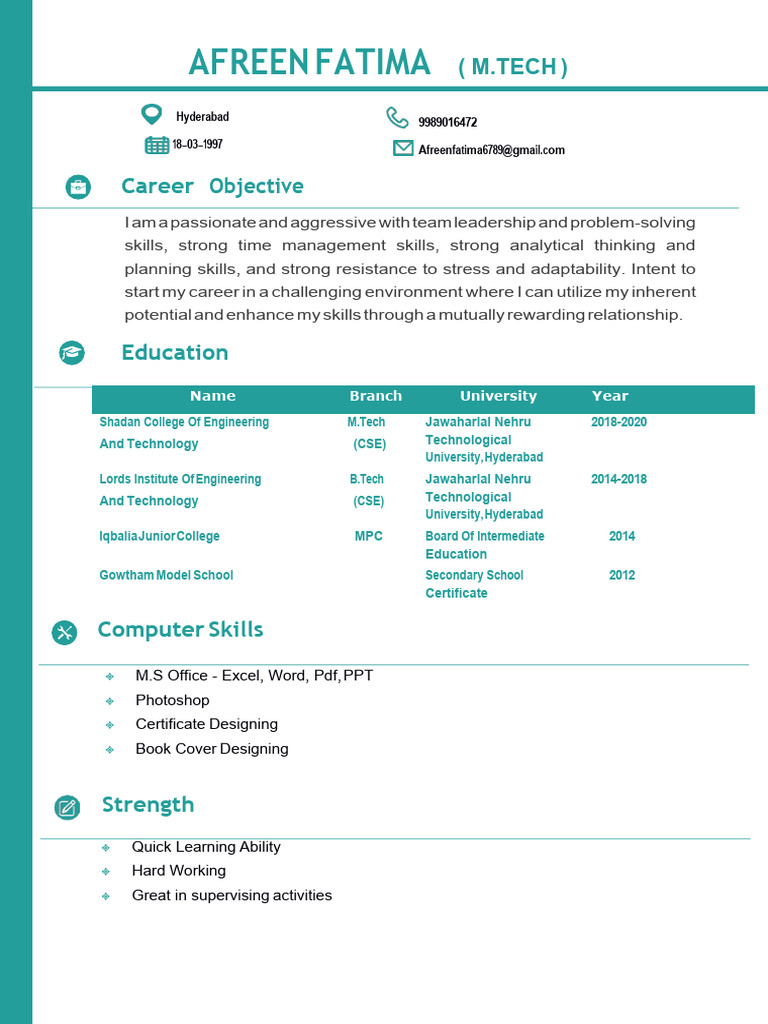 Afreen Fatima Resume - Removed | PDF