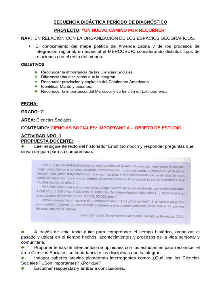 Secuencia Actividades Sociales y Naturales 7mo - 2024 | PDF | Américas ...