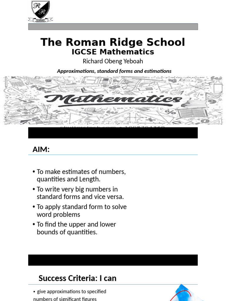 L1 - Approximations, Estimations and Standard Forms. | PDF | Significant Figures | Multiplication