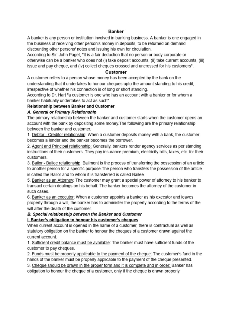 Banker, Customer, Relationship,, Negotiable Instruments, Opening | PDF ...
