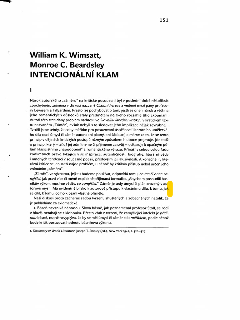Wimsatt - Beardsley - Intencionální Klam | PDF