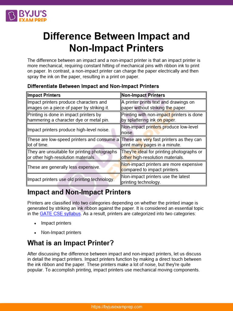 Difference Between Impact and Non Impact Printers Gate Notes 38 | PDF ...