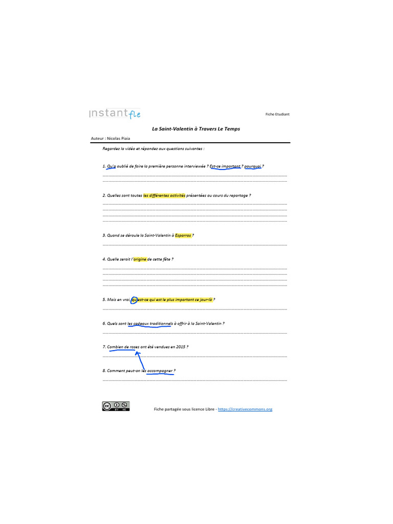 ST VALENTIN FLE Questions Video | PDF