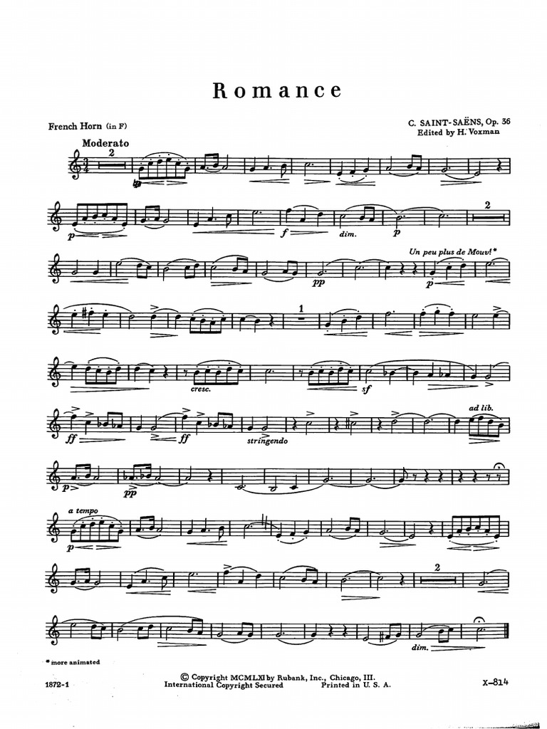 Saint-Saens Romance Op. 36 | PDF