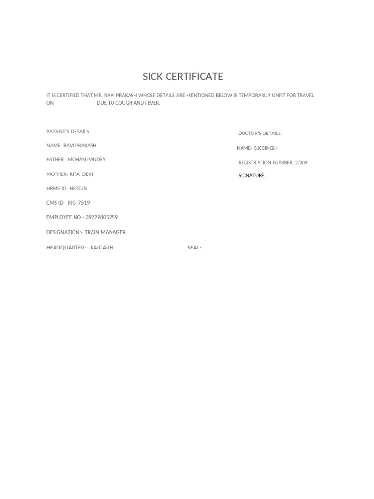 Sick Certificate 23 | PDF