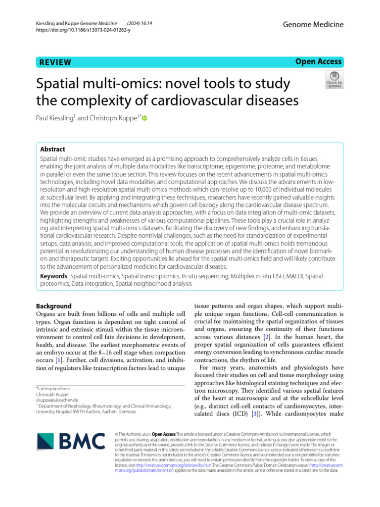 Spatial Multi Omics - Novel Tools To Study The Complexity of Cardiovascular Diseases | PDF ...