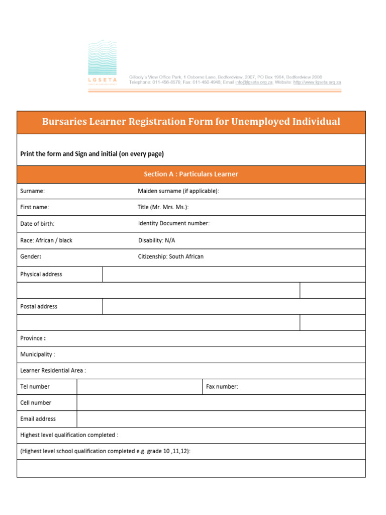 Bursary Registration Form for Learners | PDF | Learning