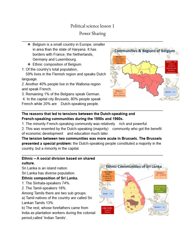 (Notes) Civics - Chapter - 1 Power Sharing, Class 10 (PDF) | PDF ...