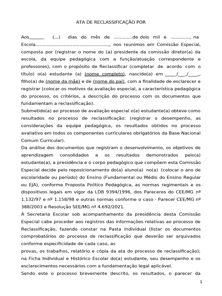 Modelo Ata Reclassificação | PDF | Pedagogia | União Europeia