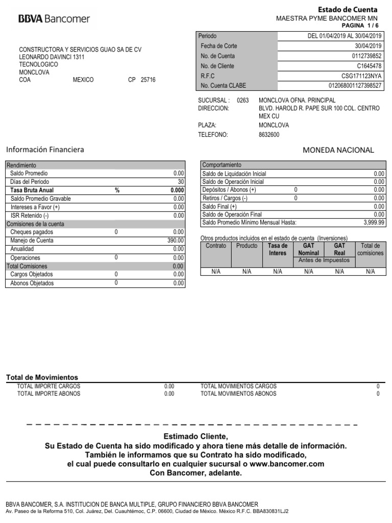 Estado de Cuenta Guao Abril 2019 | PDF | Bancos | Interés